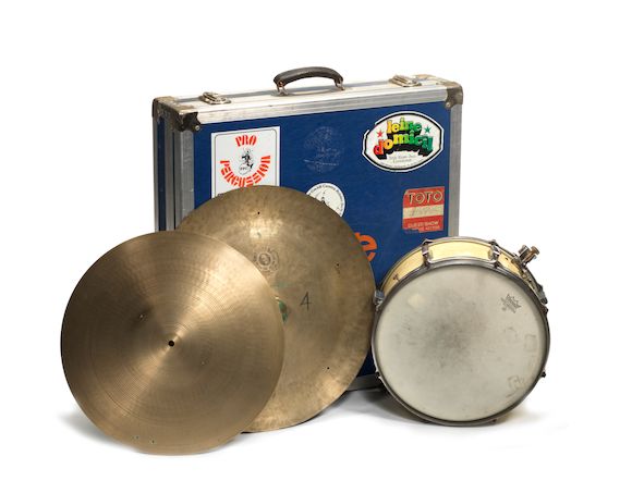 Bonhams : Mich Mitchell: A Leedy snare drum and two cymbals, 4