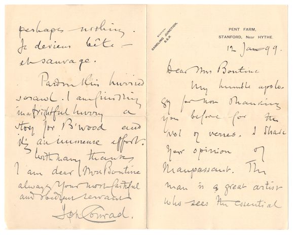 Bonhams : CONRAD (JOSEPH) Autograph letter signed (Jph Conrad), to the ...