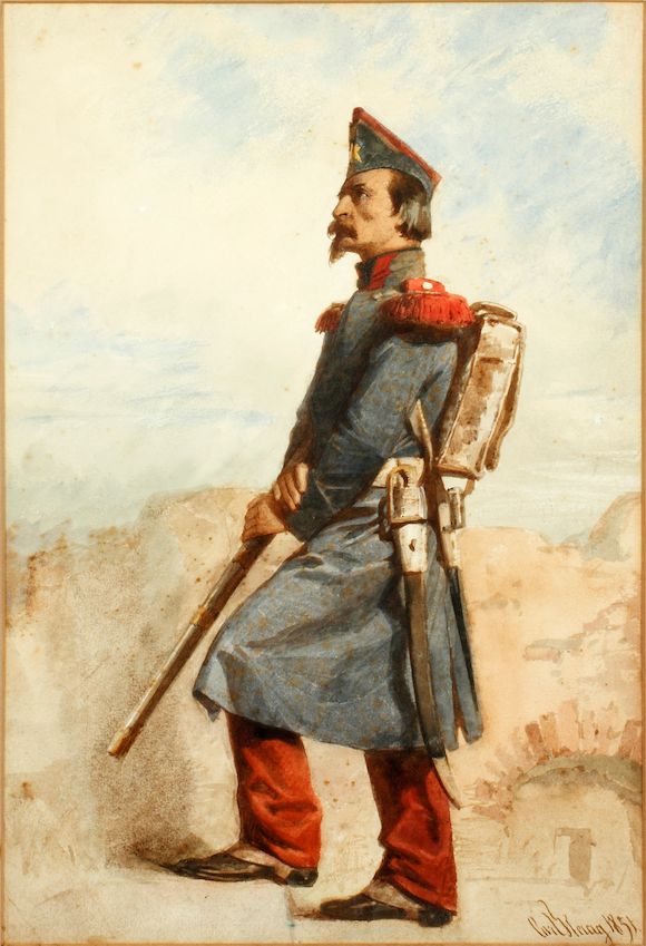 Bonhams : Carl Haag, O.W.S. (German, 1820-1915) Portrait of an infantryman
