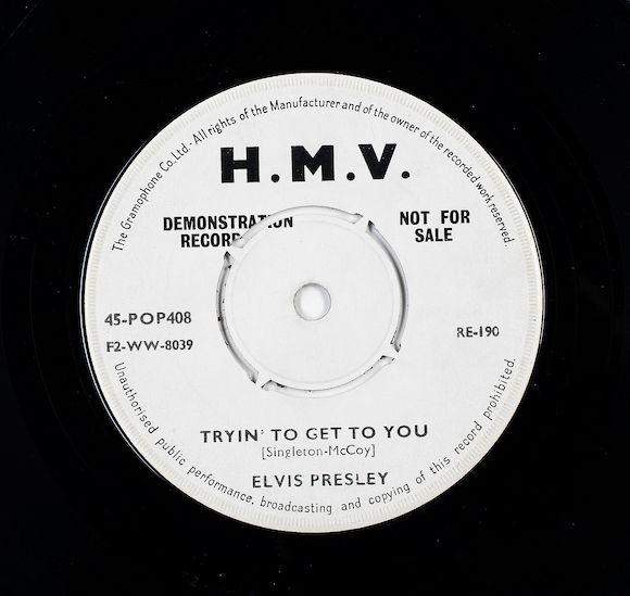 Bonhams : Elvis Presley An HMV demo record of 'Tryin' To Get To You ...