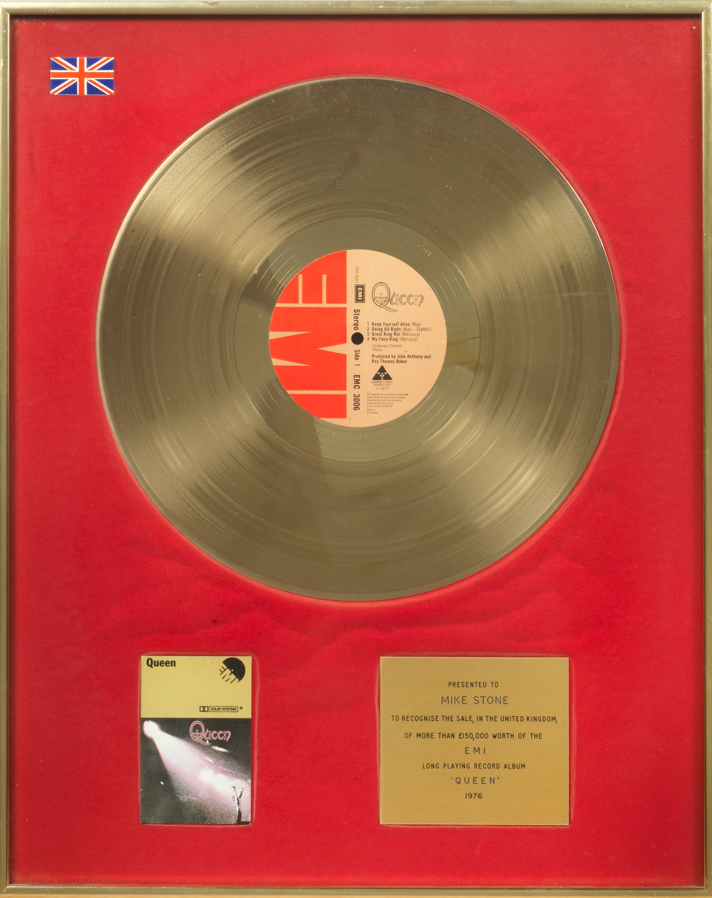 Bonhams : Queen An EMI Gold in-house award for the album 'Queen', 1976 ...