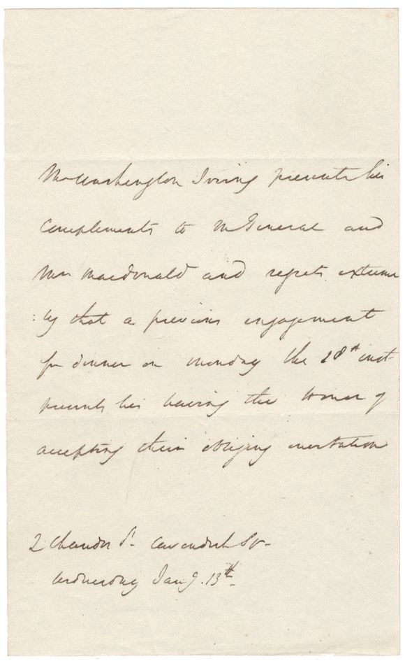 Bonhams : IRVING (WASHINGTON) Autograph letter in the third person ("Mr ...