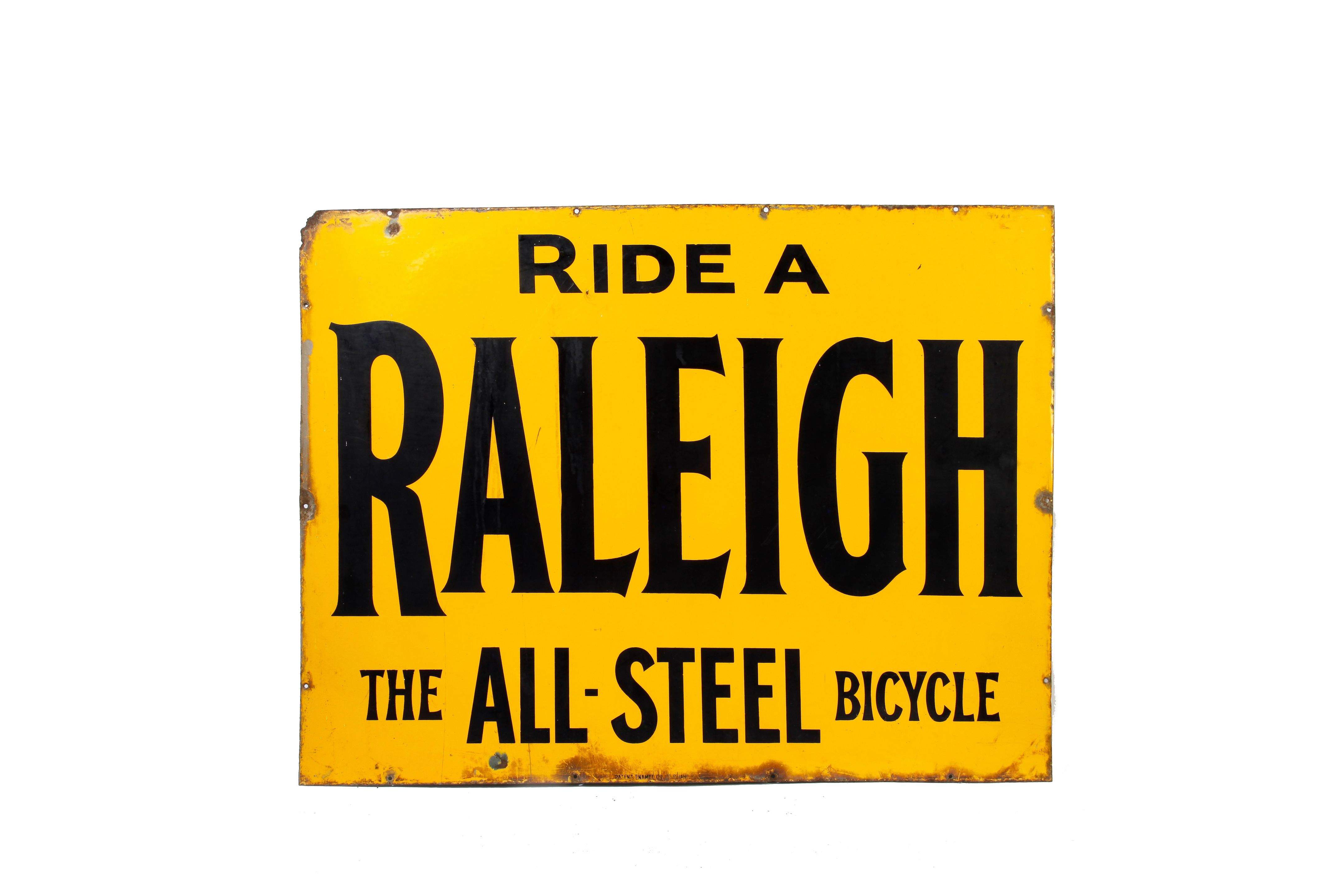 Bonhams Cars : A Raleigh enamel advertising sign,