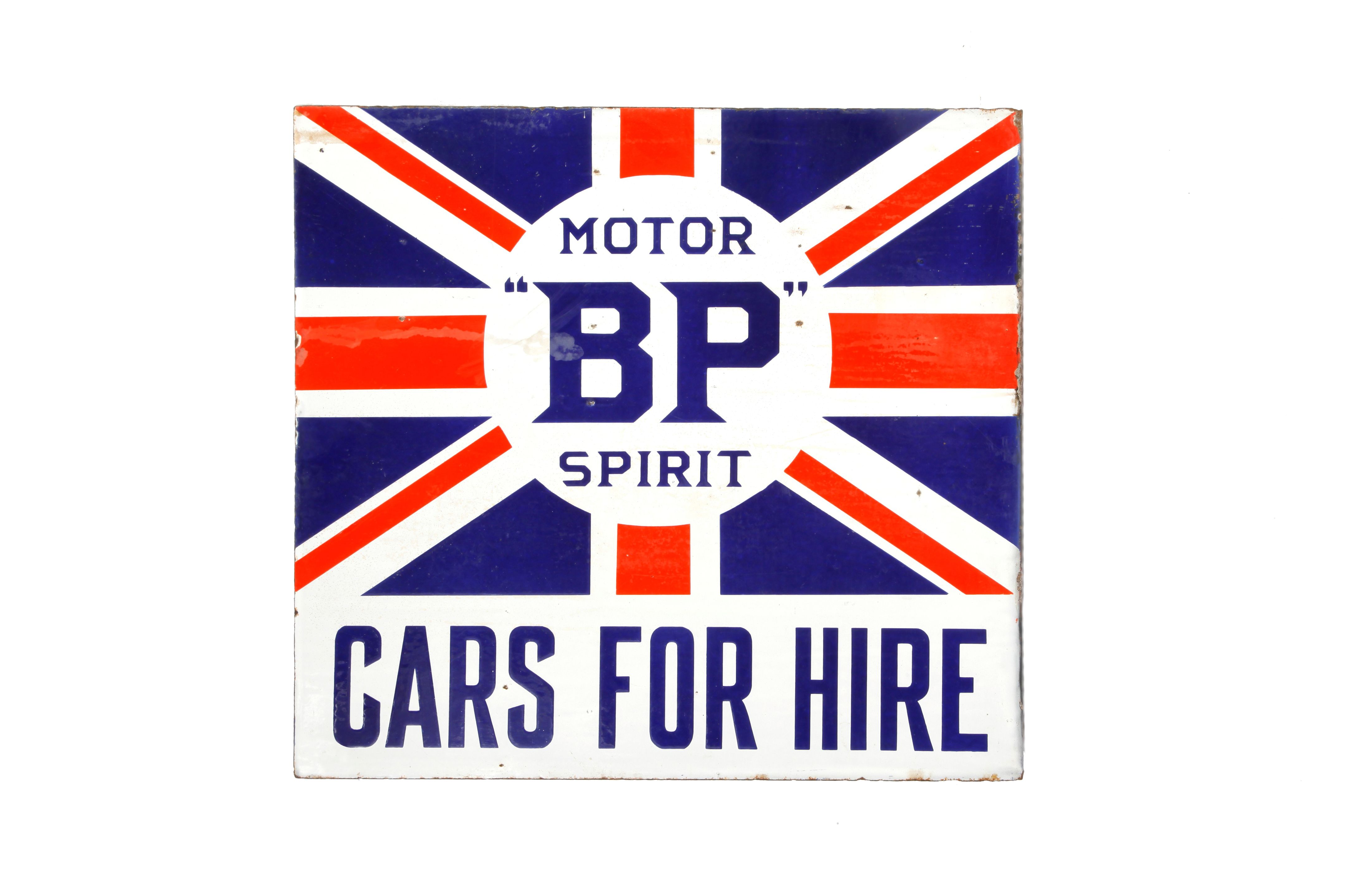 Bonhams Cars : A BP Motor Spirit 'Cars for Hire' enamel sign,