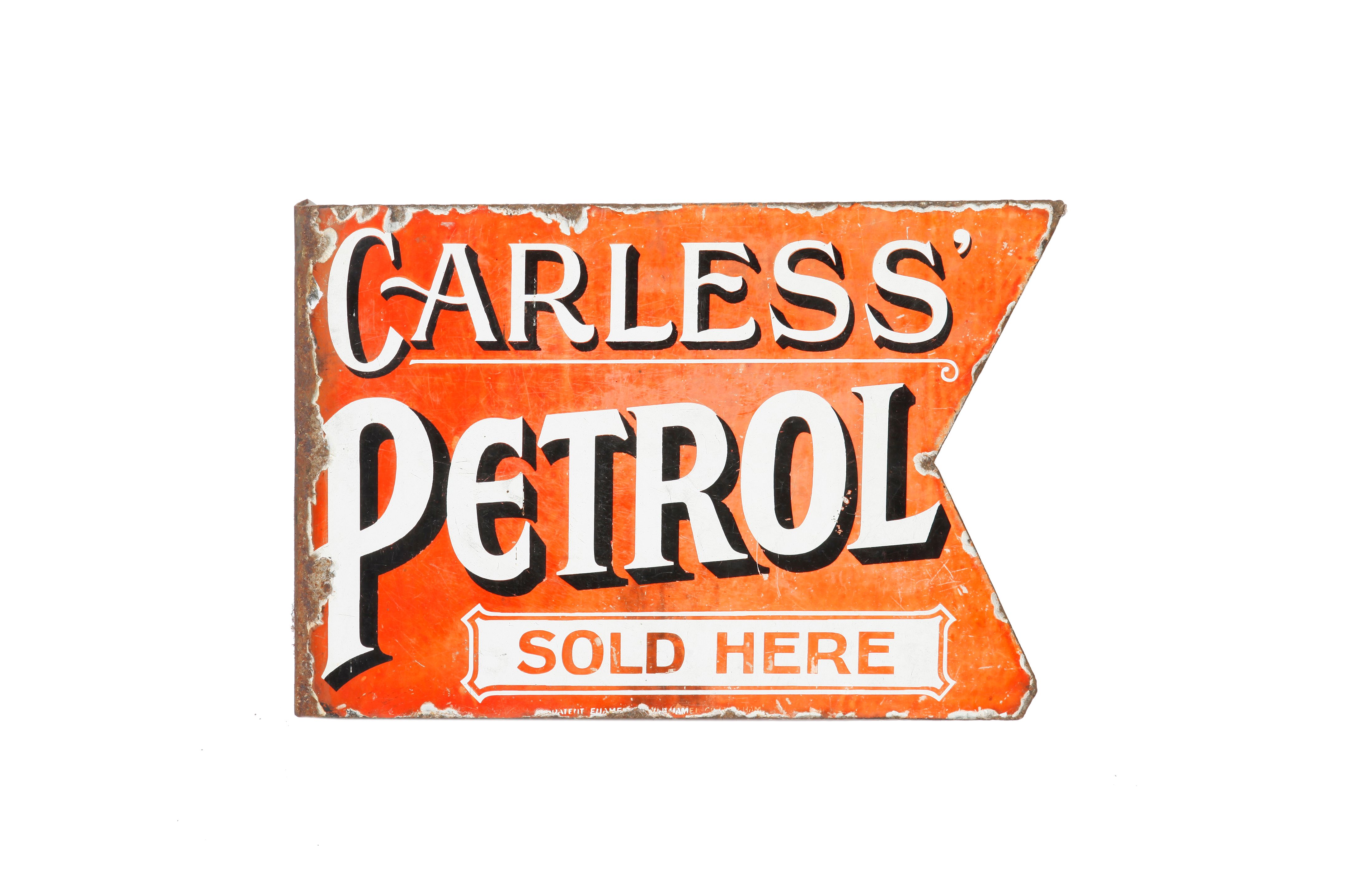 Bonhams Cars : A rare 'Carless Petrol Sold Here' pennant shaped enamel ...