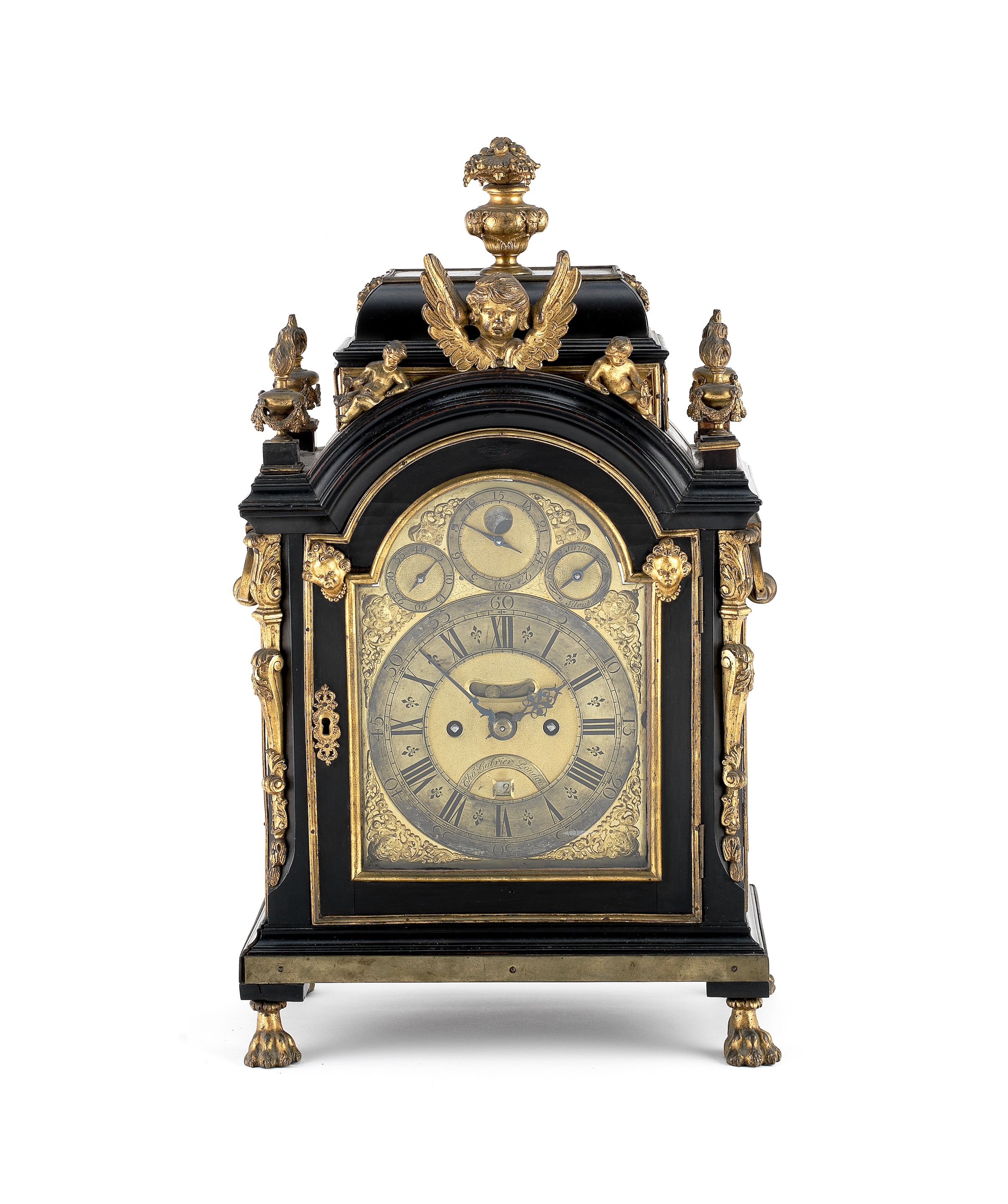 Bonhams : A rare early 18th century gilt brass mounted table clock with ...