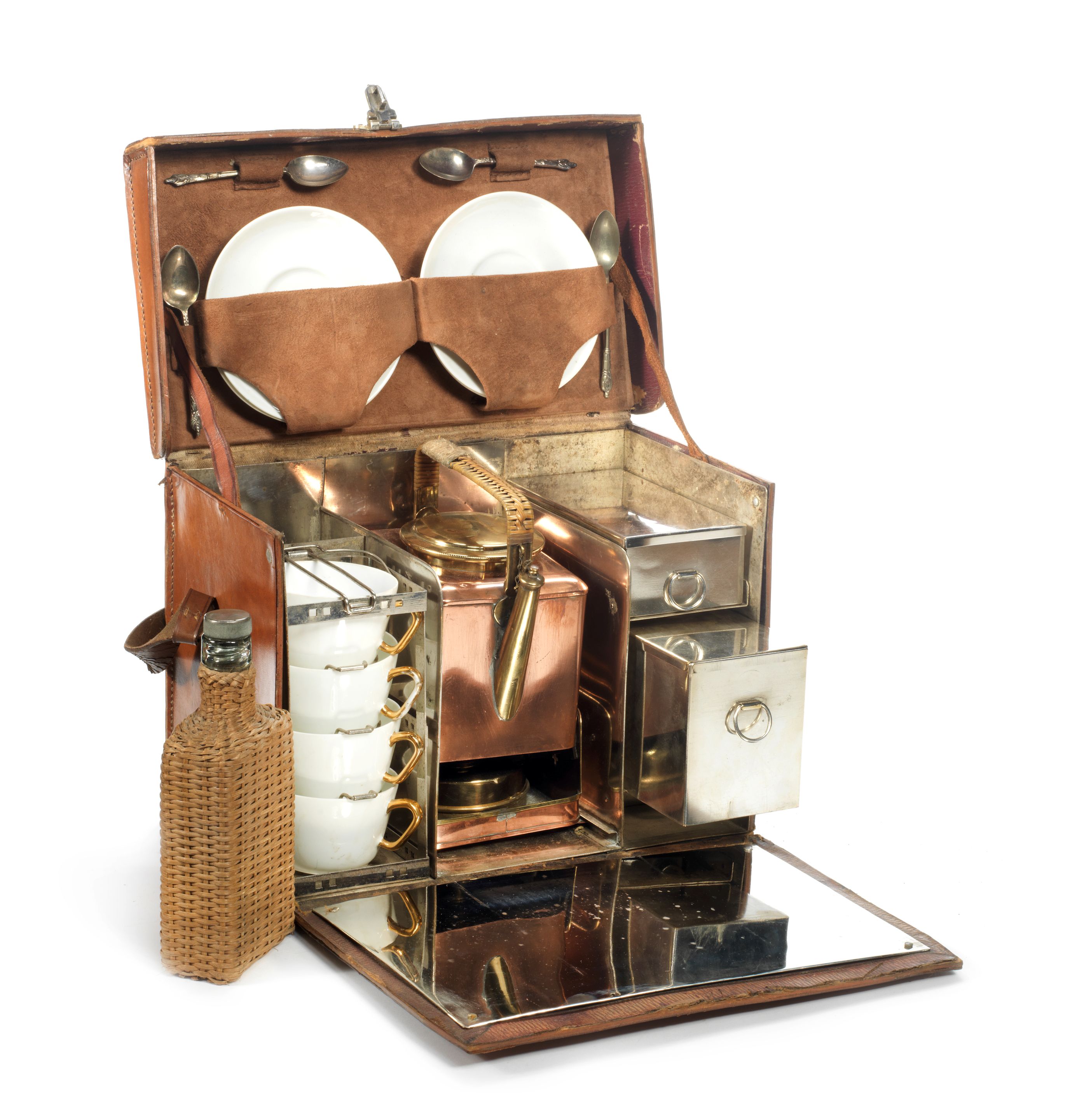 Bonhams Cars : A Veteran leather cased picnic set for four persons, by ...