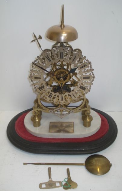 Bonhams : A Bowell Croydon a 19th Century brass skeleton clock, the 7 ...