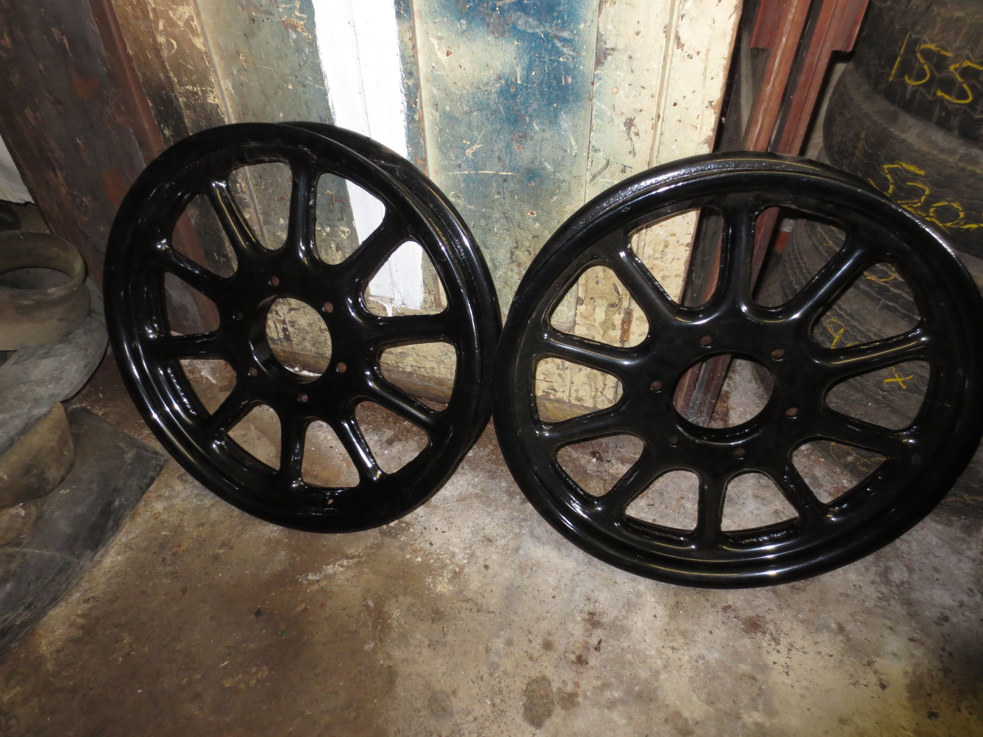 Bonhams Cars : A pair of Dunlop metal artillery wheels,