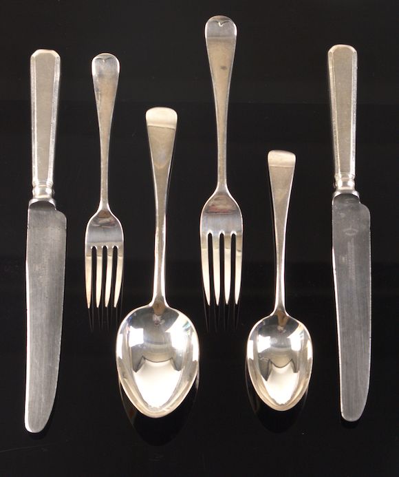 Bonhams : A silver Old English pattern part canteen for twelve settings ...
