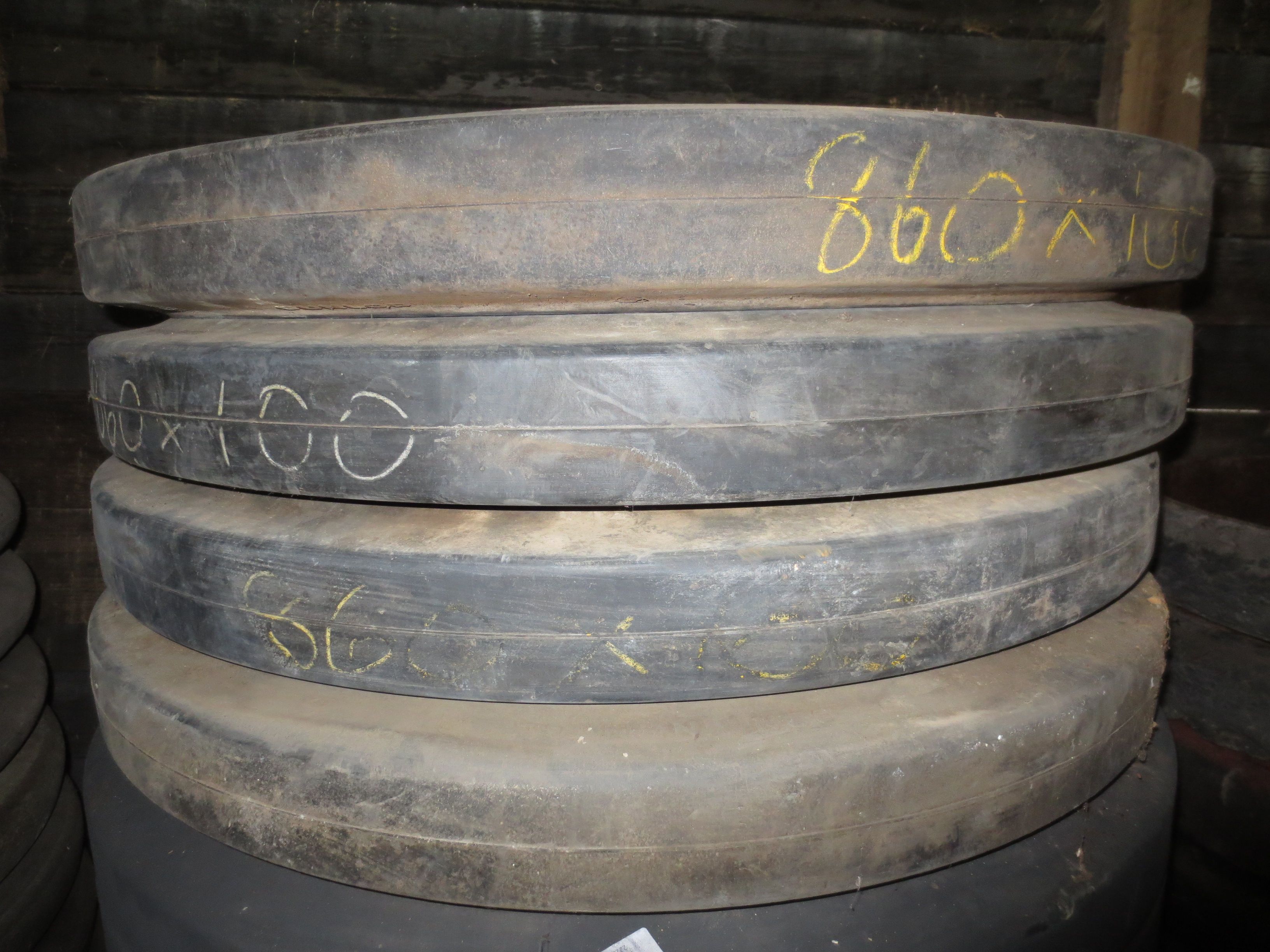 Bonhams Cars : Four 860 x 100 solid rubber tyres,