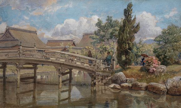 Bonhams : Frank Dillon (British, 1823-1909) Figures in a Japanese landscape