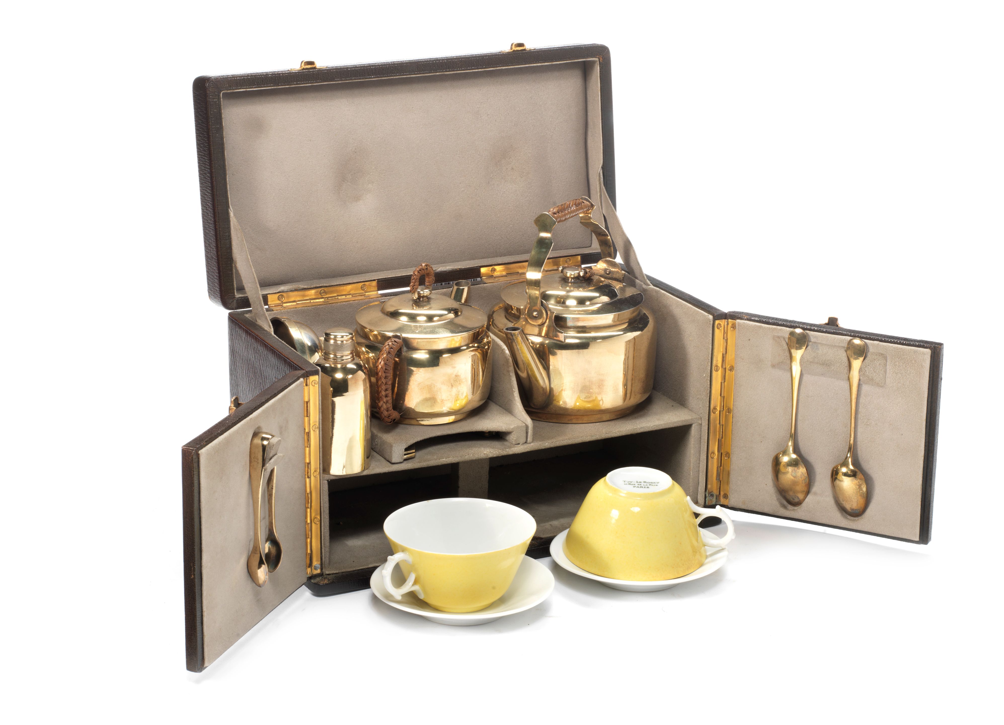 Bonhams Cars : A fine leather-cased tea set for two persons, by Maquet ...