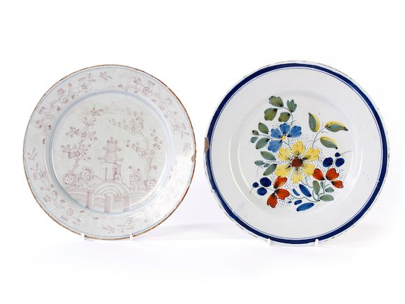 Bonhams : Two Liverpool delftware plates, circa 1760 and circa 1740-50