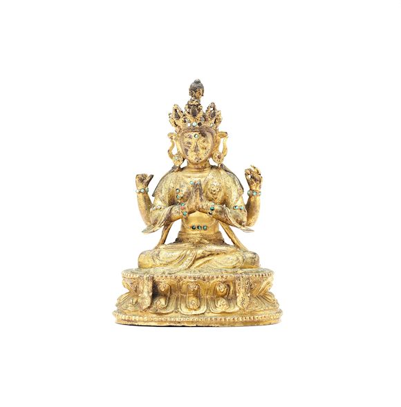 Bonhams : A gilt-bronze figure of Shadakshari Lokeshvara 18th century