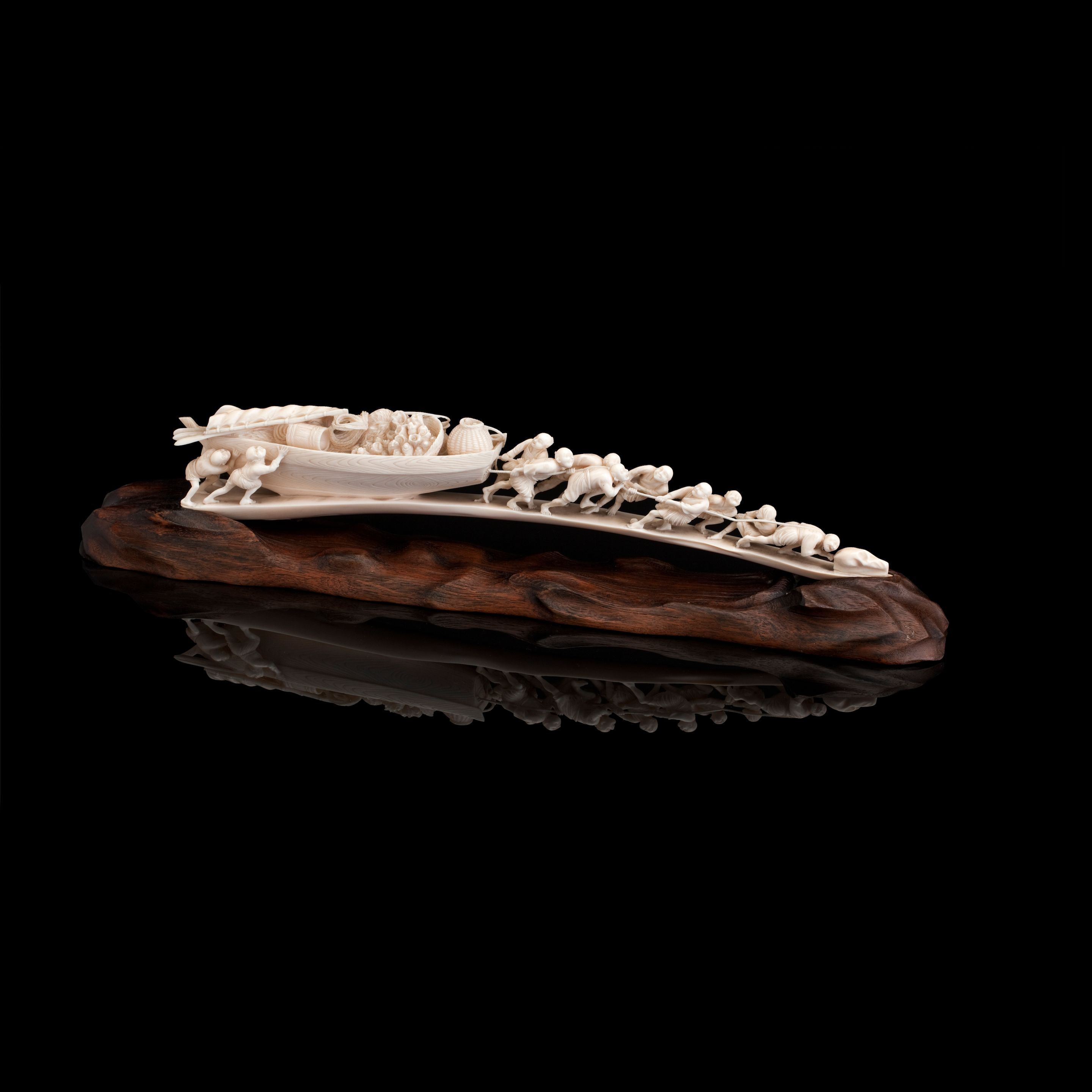 Bonhams : A carved ivory tusk section Meiji
