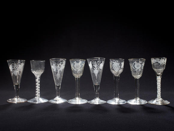 Bonhams Five Various Wine Glasses And Three Ale Glasses Late 18th