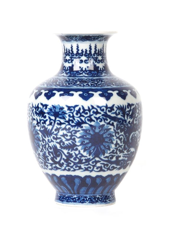 Bonhams : A Chinese blue and white vase, Qianlong seal mark but later