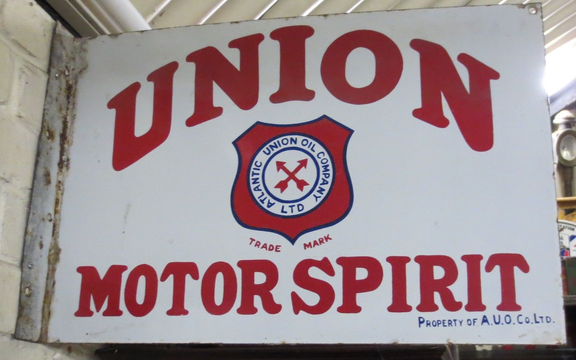 Bonhams Cars : A Union Motor Spirit enamel sign for the Atlantic Union ...