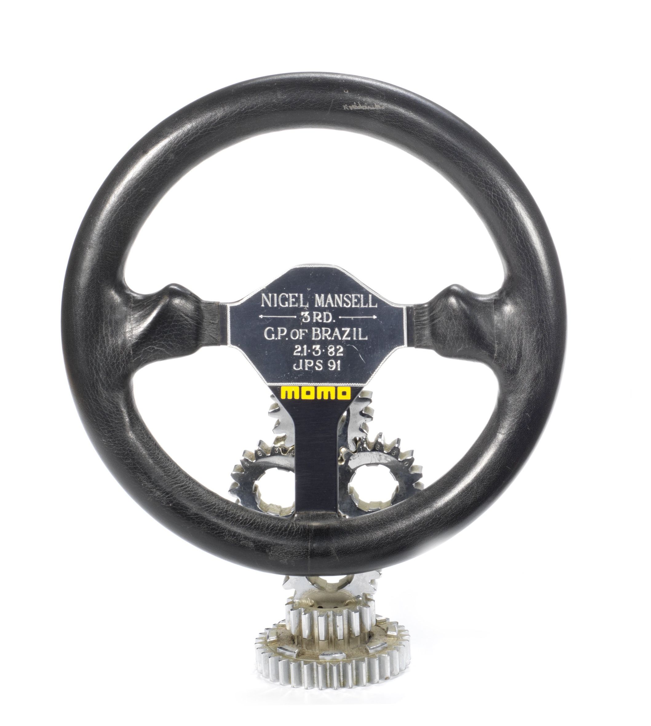 Bonhams Cars : A Nigel Mansell steering wheel from the Brazilian G.P. 1982,