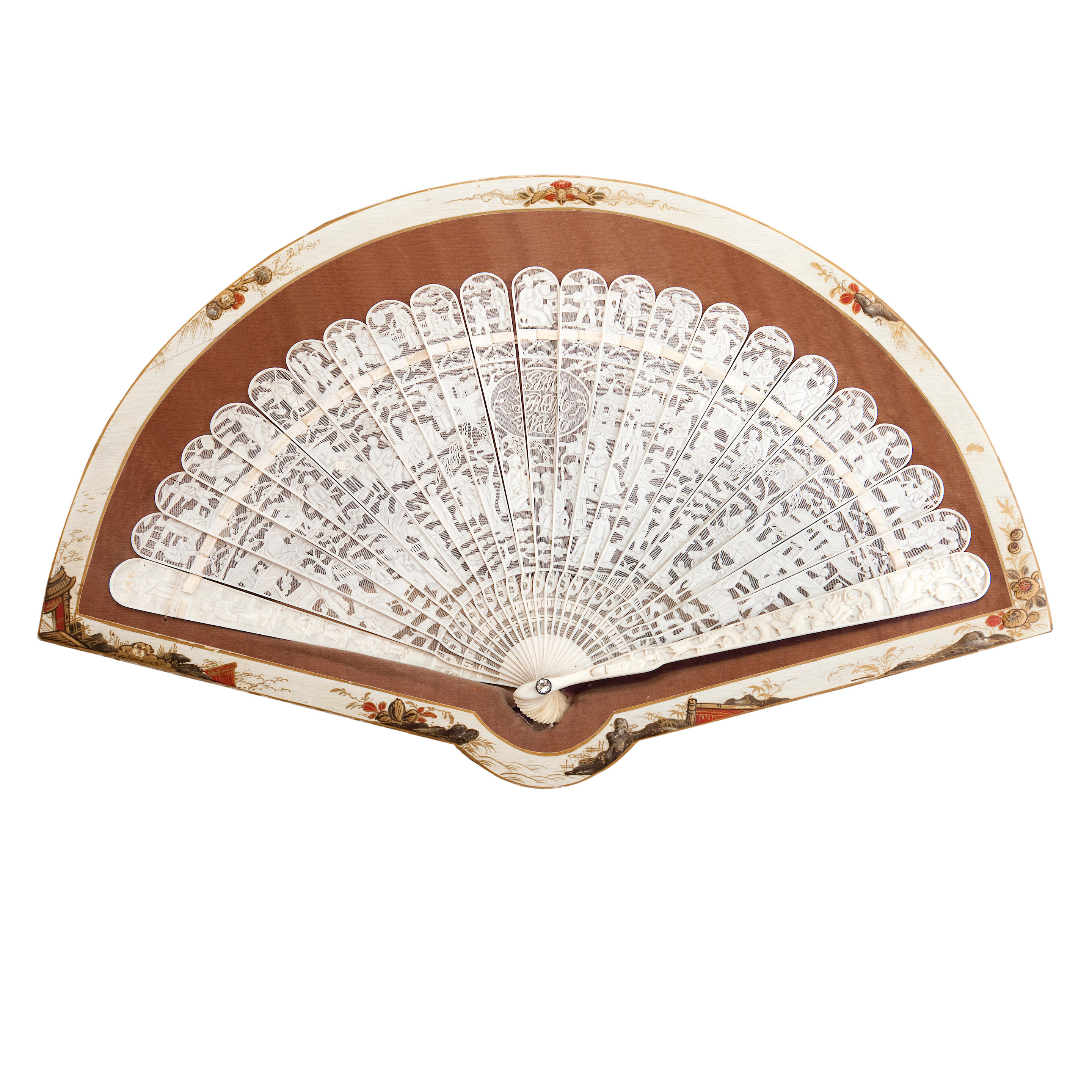 Bonhams A Monogrammed Ivory Brisé Fan 18th19th Century