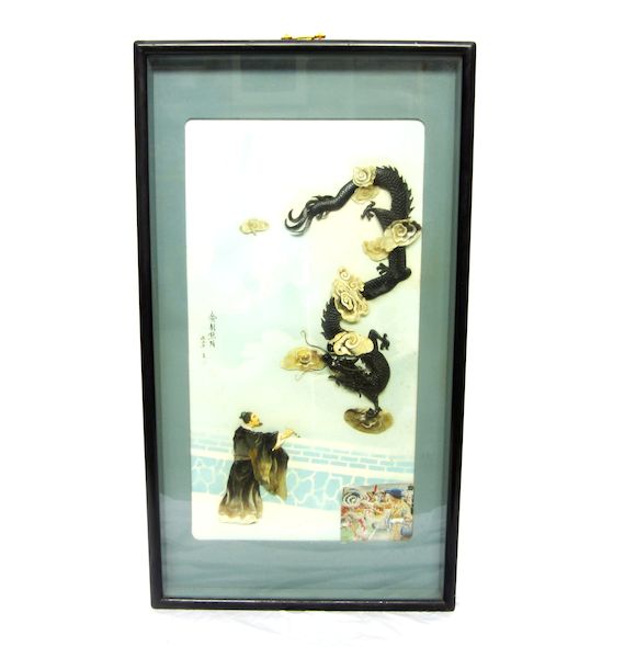 Bonhams : A framed carved horn panel 20th century