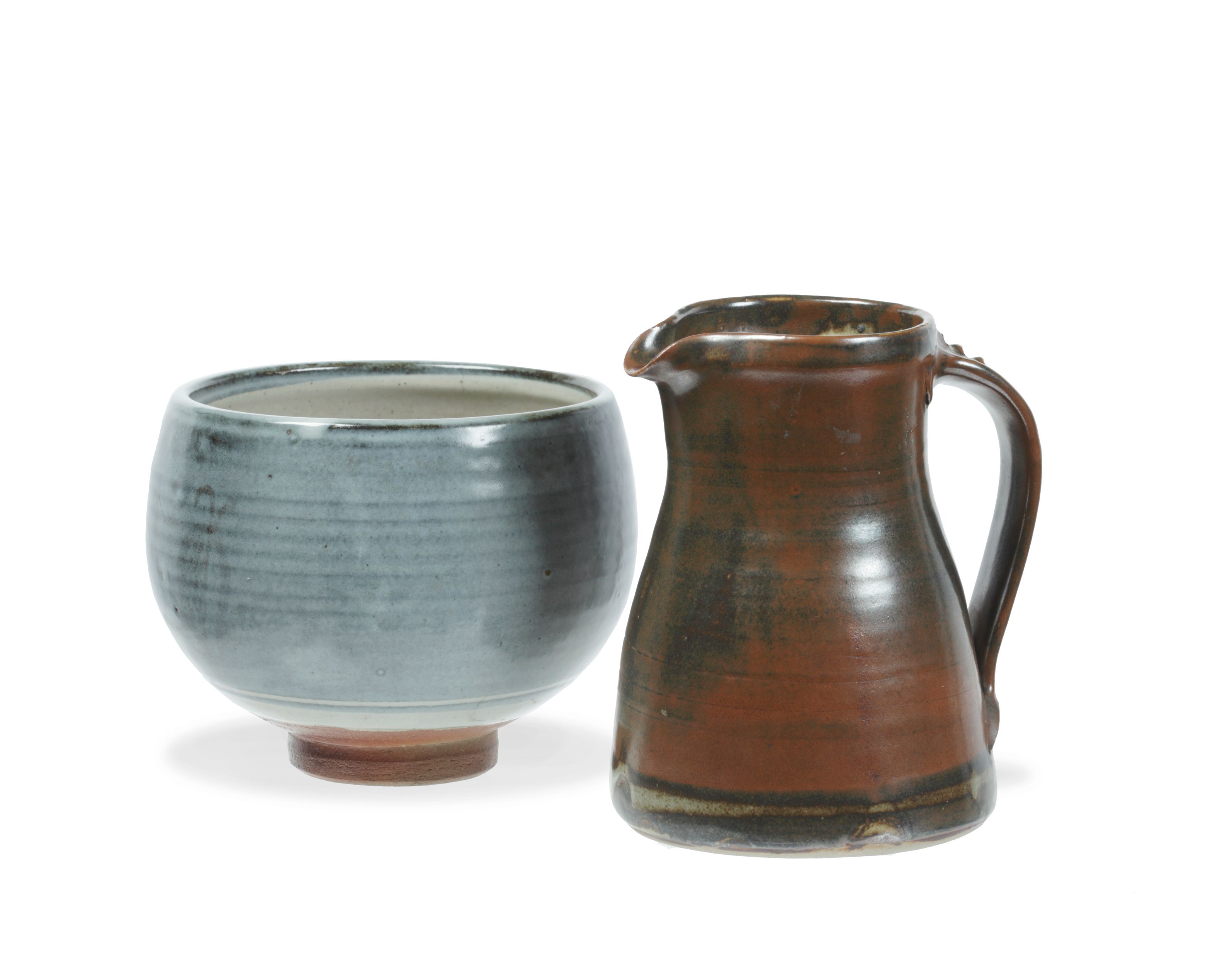 Bonhams : A Bernard Leach pottery bowl and a jug attributed to Bernard ...