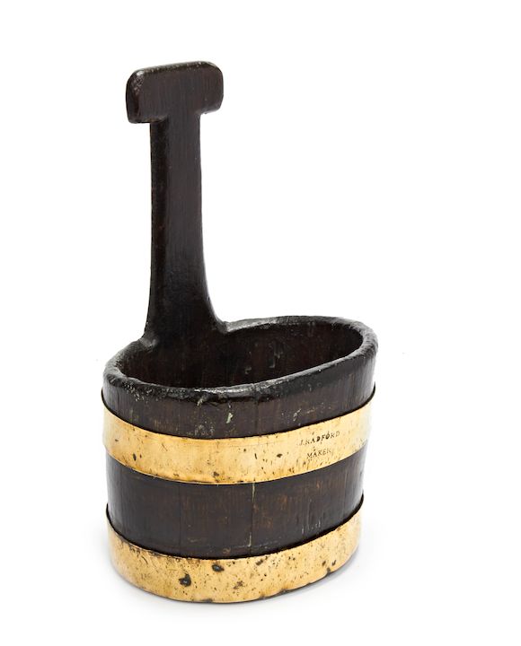 Bonhams : A small 19th century brass-bound coopered oak piggin, with ...