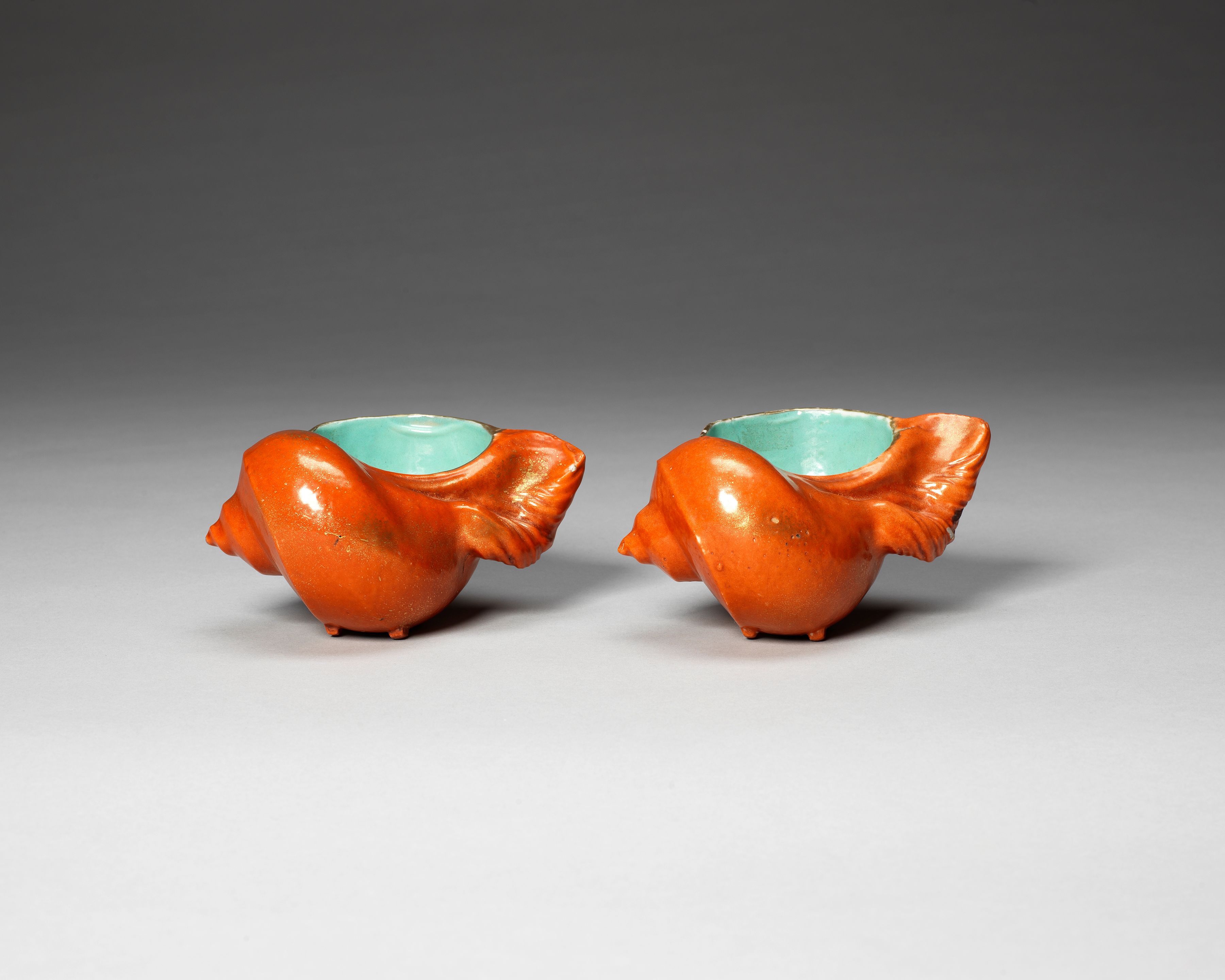 Bonhams : An unusual pair of iron-red and gilt shell-shaped water pots ...