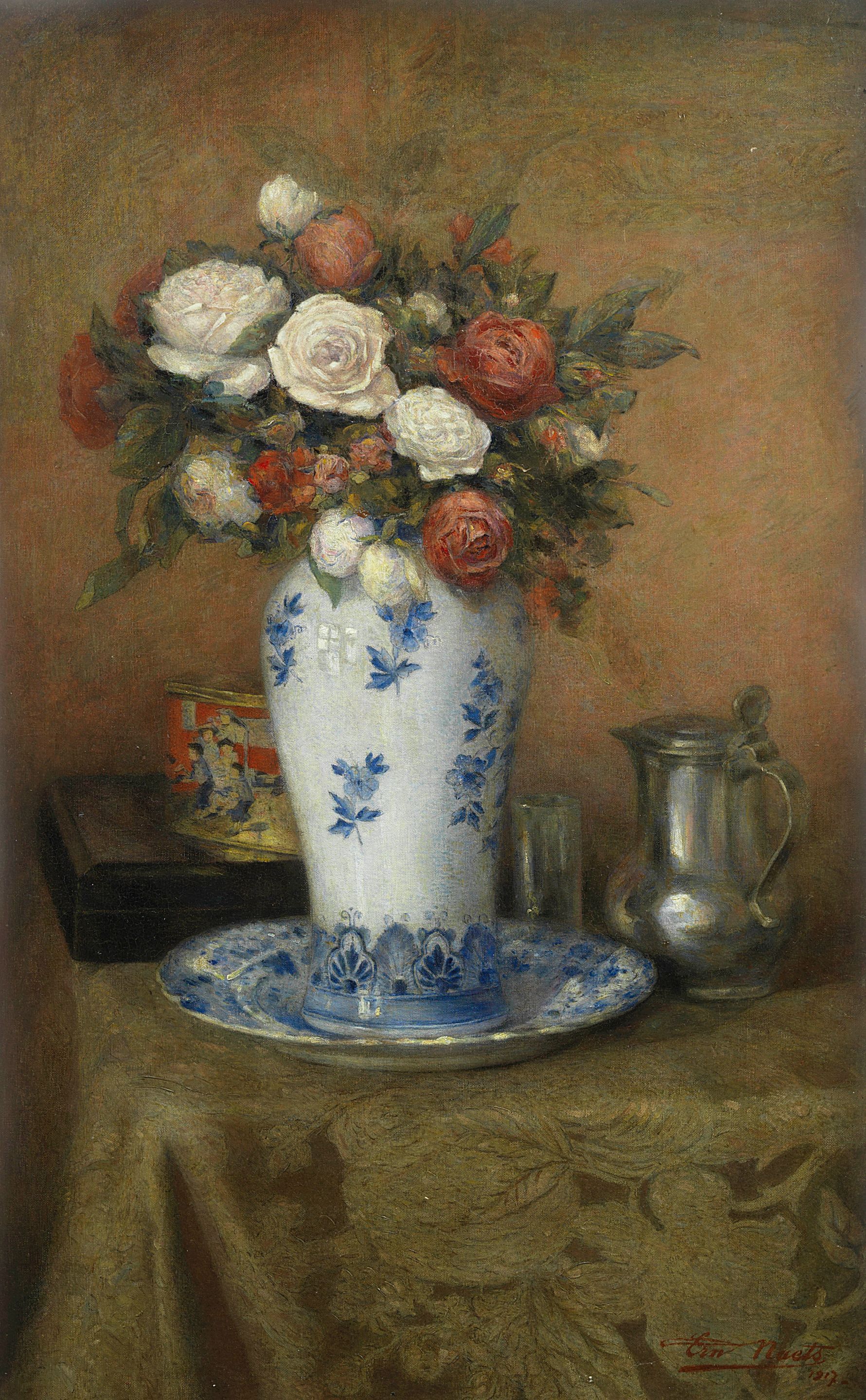 Bonhams : Ernest Naets (Belgian, born 1871) Still life with roses