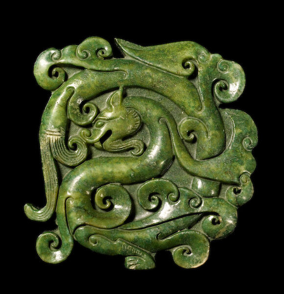 Bonhams : A modern green chloromelanite appliqué