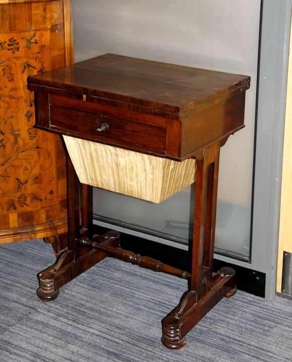 Bonhams : A late Regency rosewood needlework table, the hinged ...
