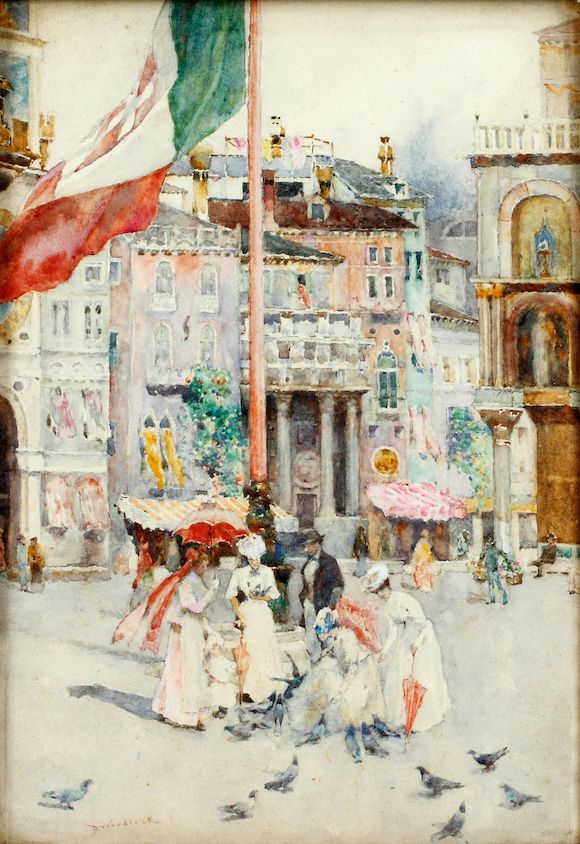 Bonhams : David Woodlock (British, 1842-1929) Feeding the Pigeons, St ...