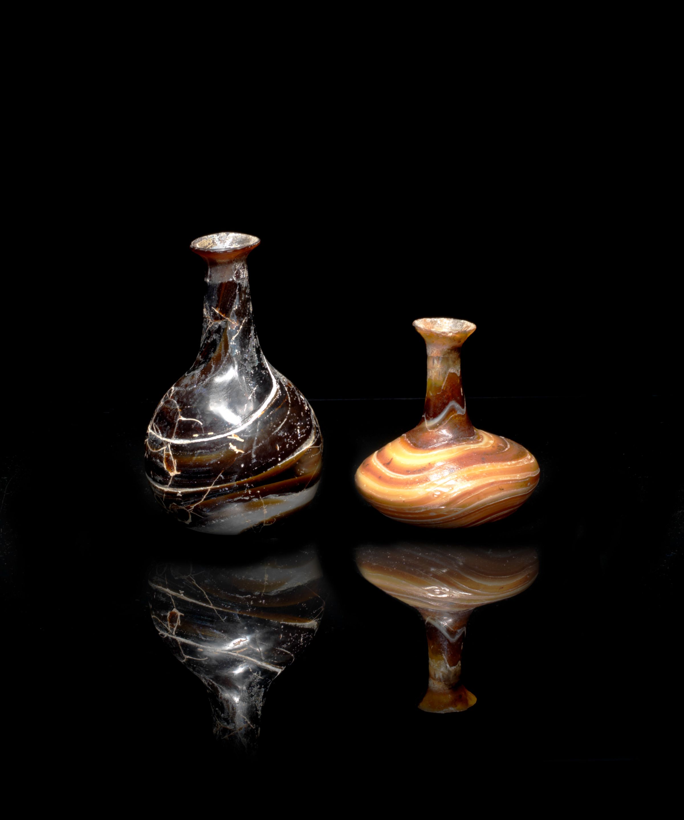 Bonhams : Two Roman marbled glass flasks 2
