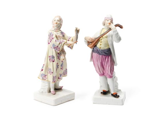 Bonhams : A pair of Meissen figures of Greek musicians, circa 1750