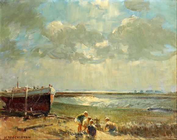 Bonhams : Harry Freckleton (British, 1890-1979) Children playing by the ...