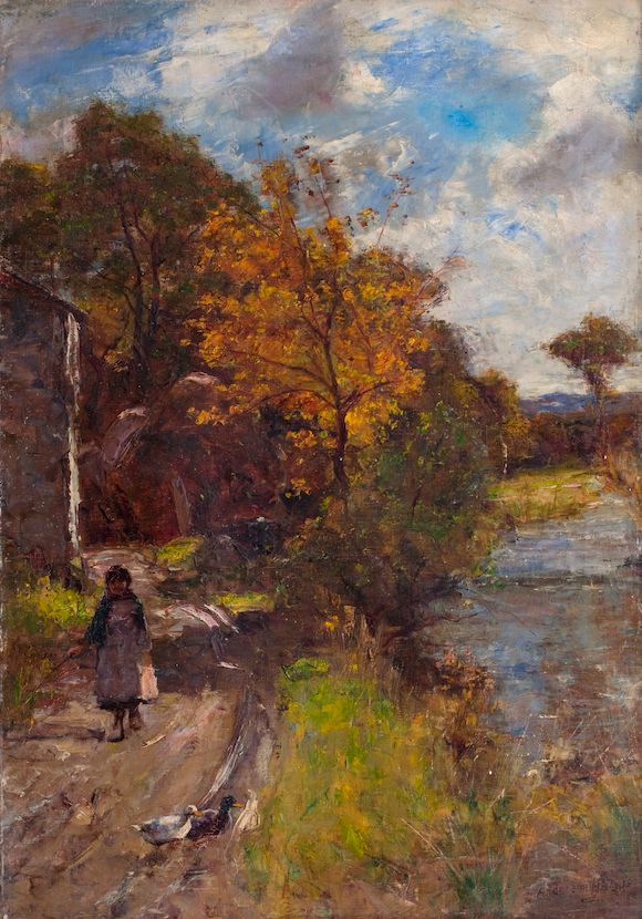 Bonhams : Joshua Anderson Hague (British, 1850-1916) Feeding the ducks