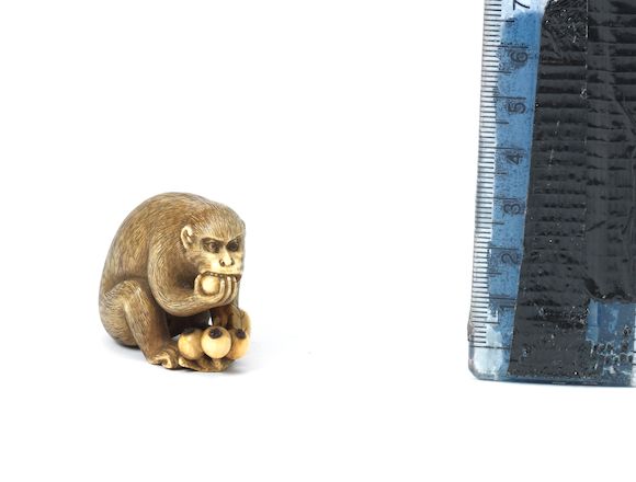 Bonhams : An ivory netsuke of a male monkey By Yamaguchi Okatori, Kyoto ...