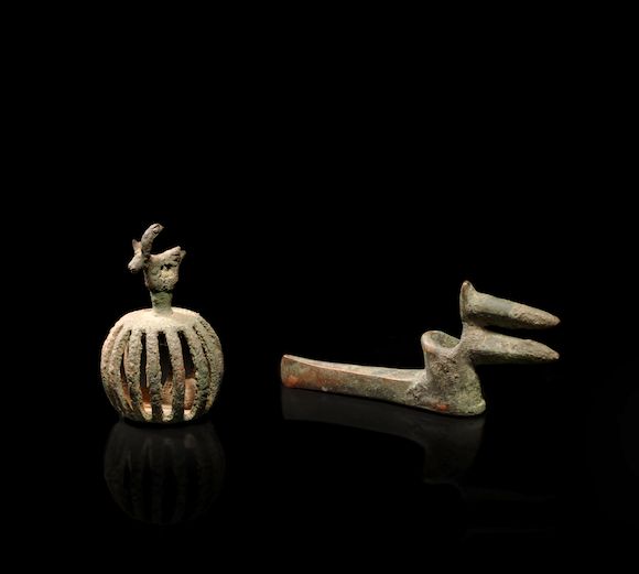 Bonhams : A Luristan bronze rattle an a Luristan bronze axehead, 2