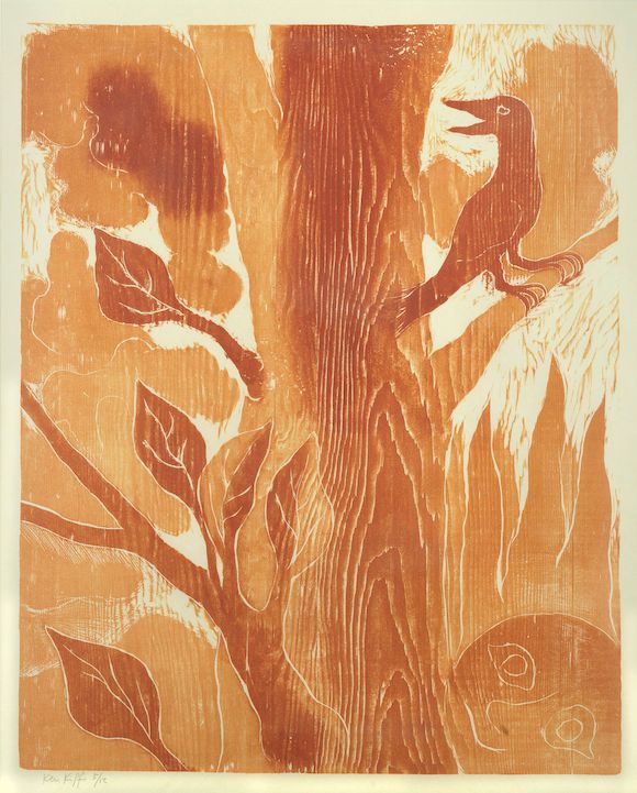 Bonhams : Ken Kiff (British, 1935-2001) Red Parrot Woodcut printed in ...