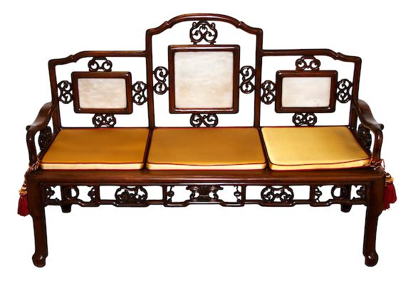 Bonhams : A Chinese hardwood bench type seat