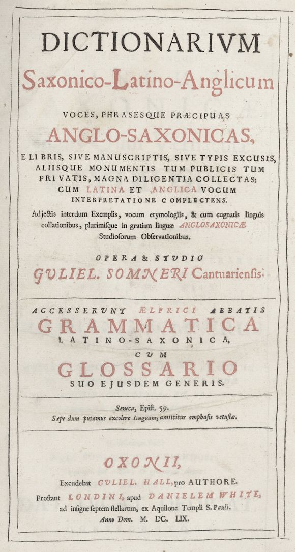 Bonhams : SEVENTEENTH CENTURY DICTIONARIES - SOMNER (WILLIAM ...