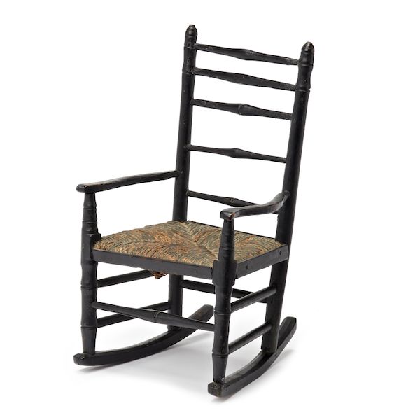 Bonhams : A mid-19th century miniature ebonised and rush-seated ladder ...