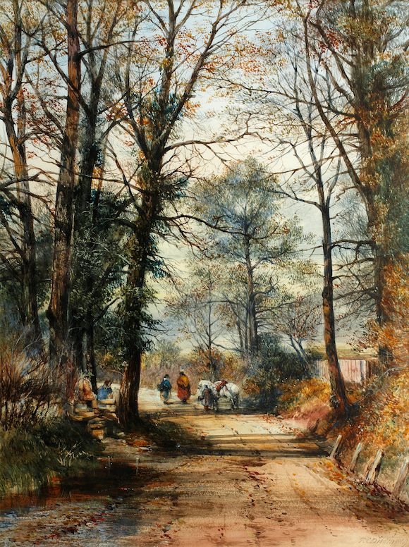 Bonhams : Thomas Colman Dibdin (British, 1810-1893) Figures on a wooded ...