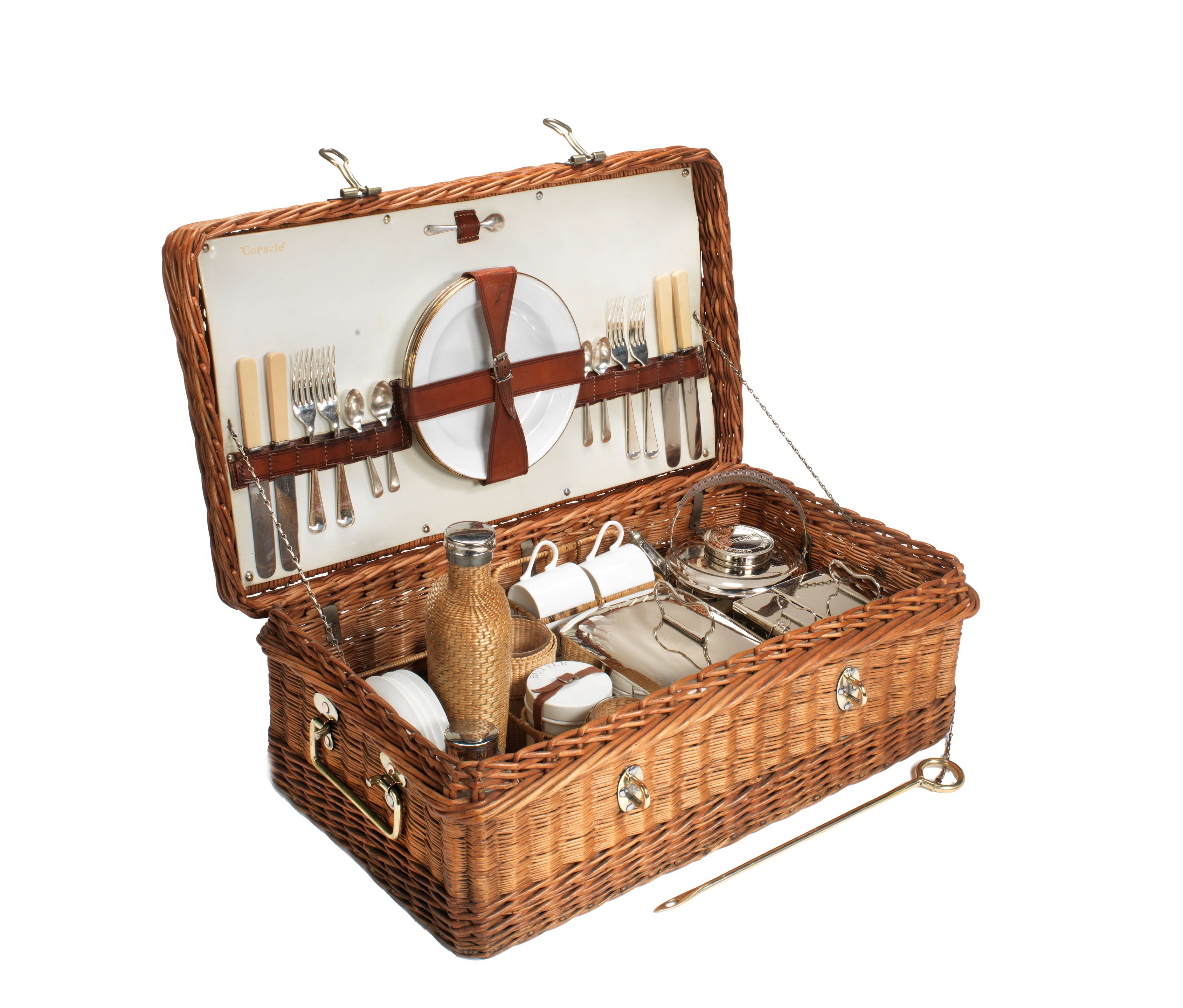 Bonhams Cars : A wicker cased 'Coracle' picnic set for four persons, by ...