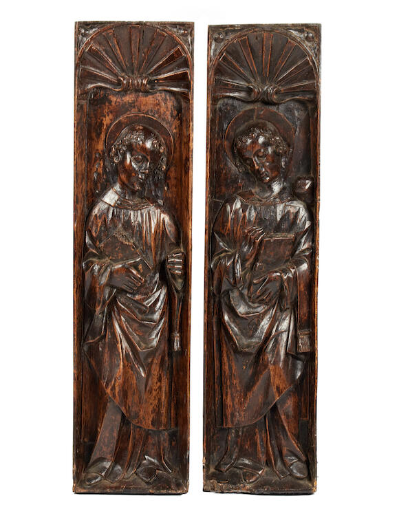 Bonhams : A pair of 16th century carved pine panels, probably Austrian