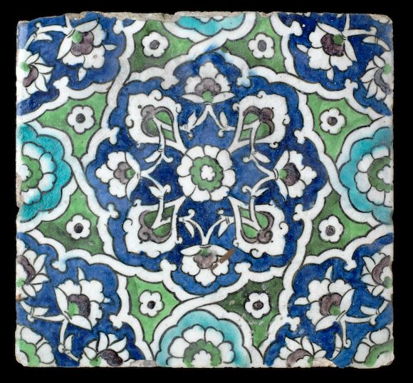 Bonhams : A Damascus underglaze painted pottery Tile Syria, 17th Century