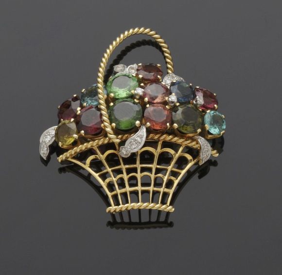 Bonhams : A vari gem-set giardinetto brooch