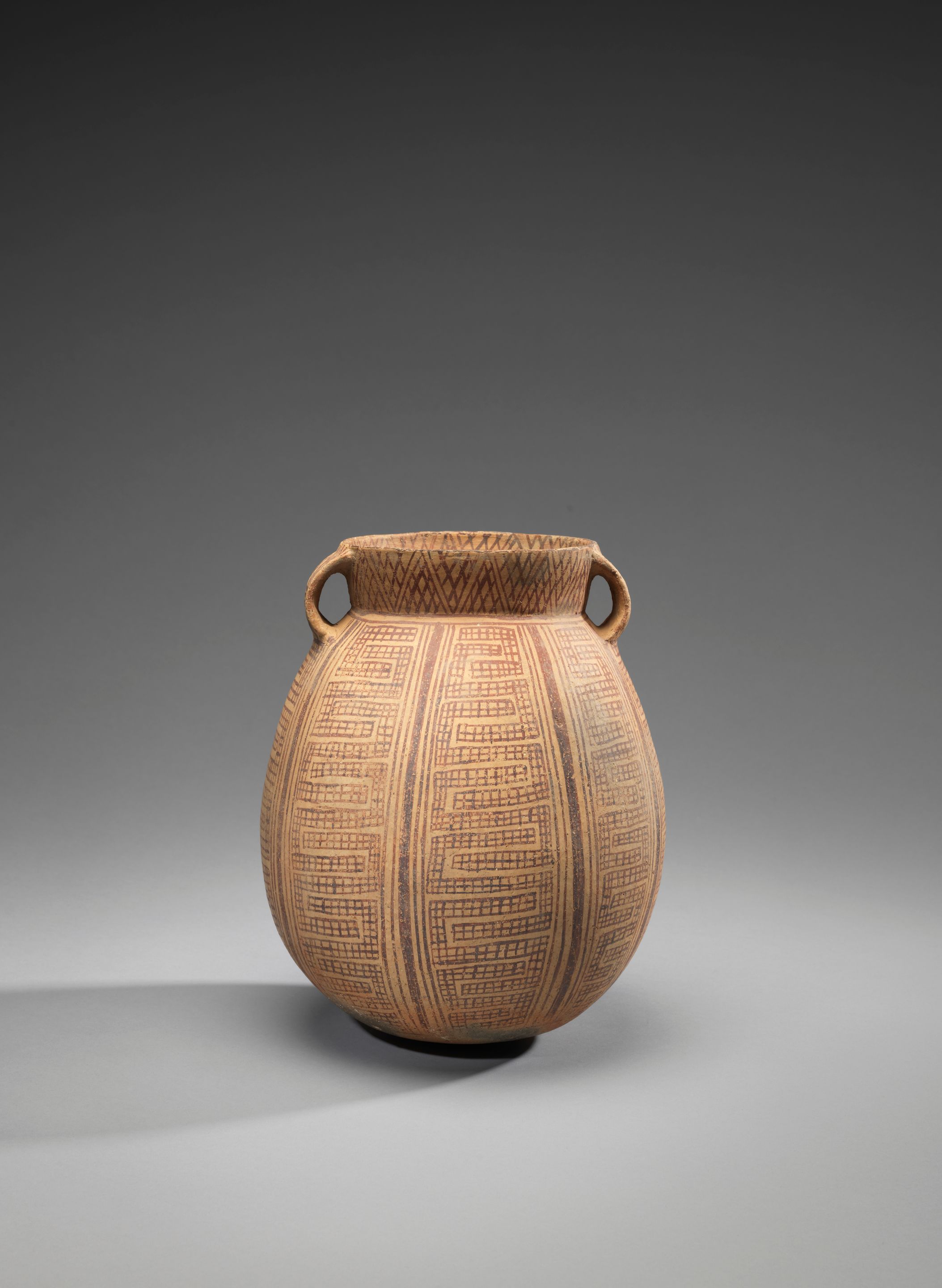 Bonhams : A rare early painted red pottery ovoid jar Neolithic Period ...