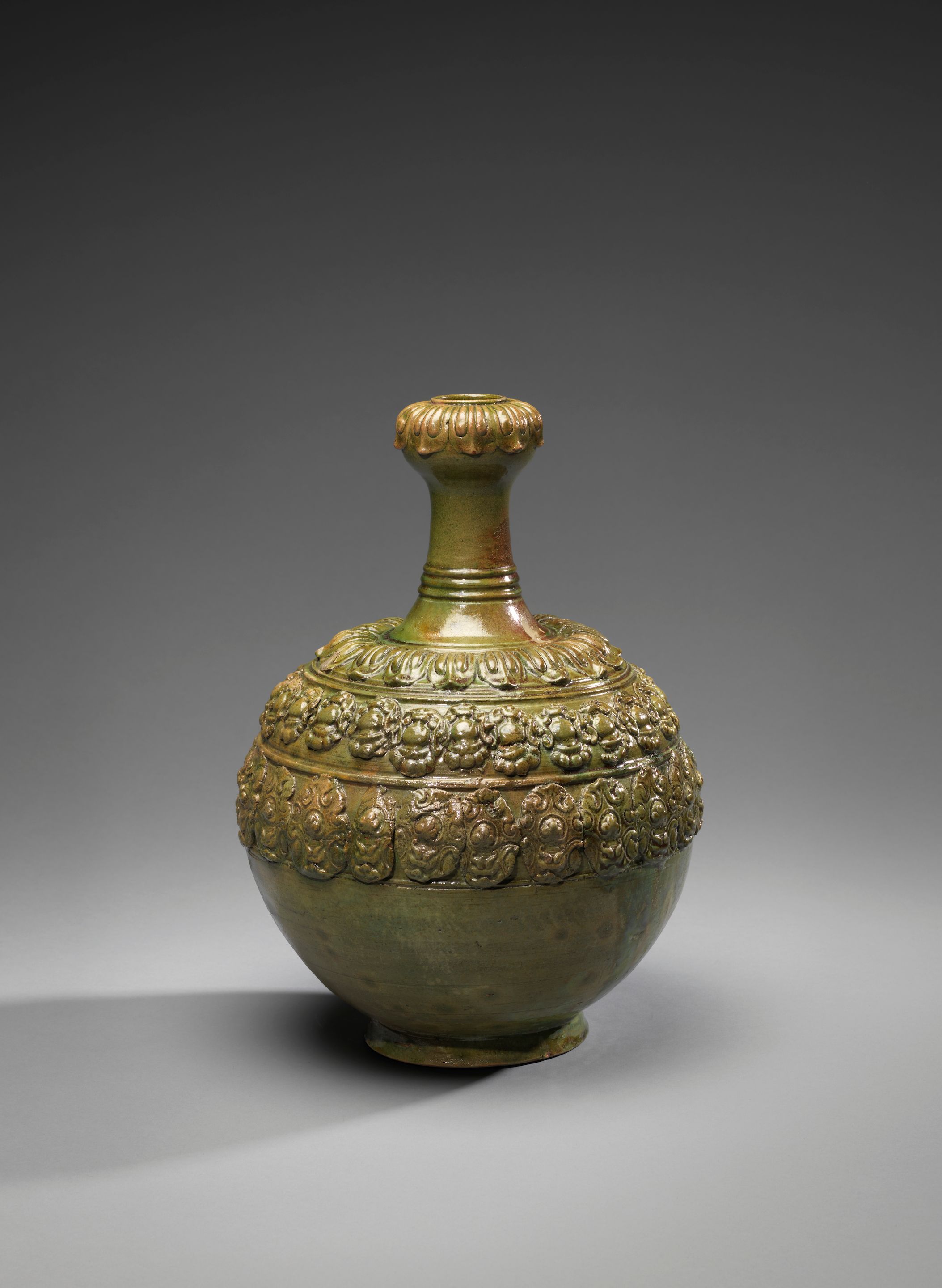 Bonhams : A very rare green-glazed oviform long-necked vase with ...